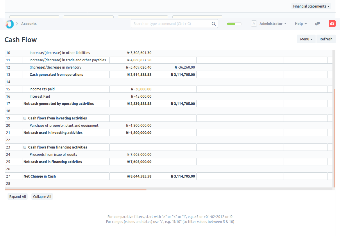 Customise Cash Flow Report